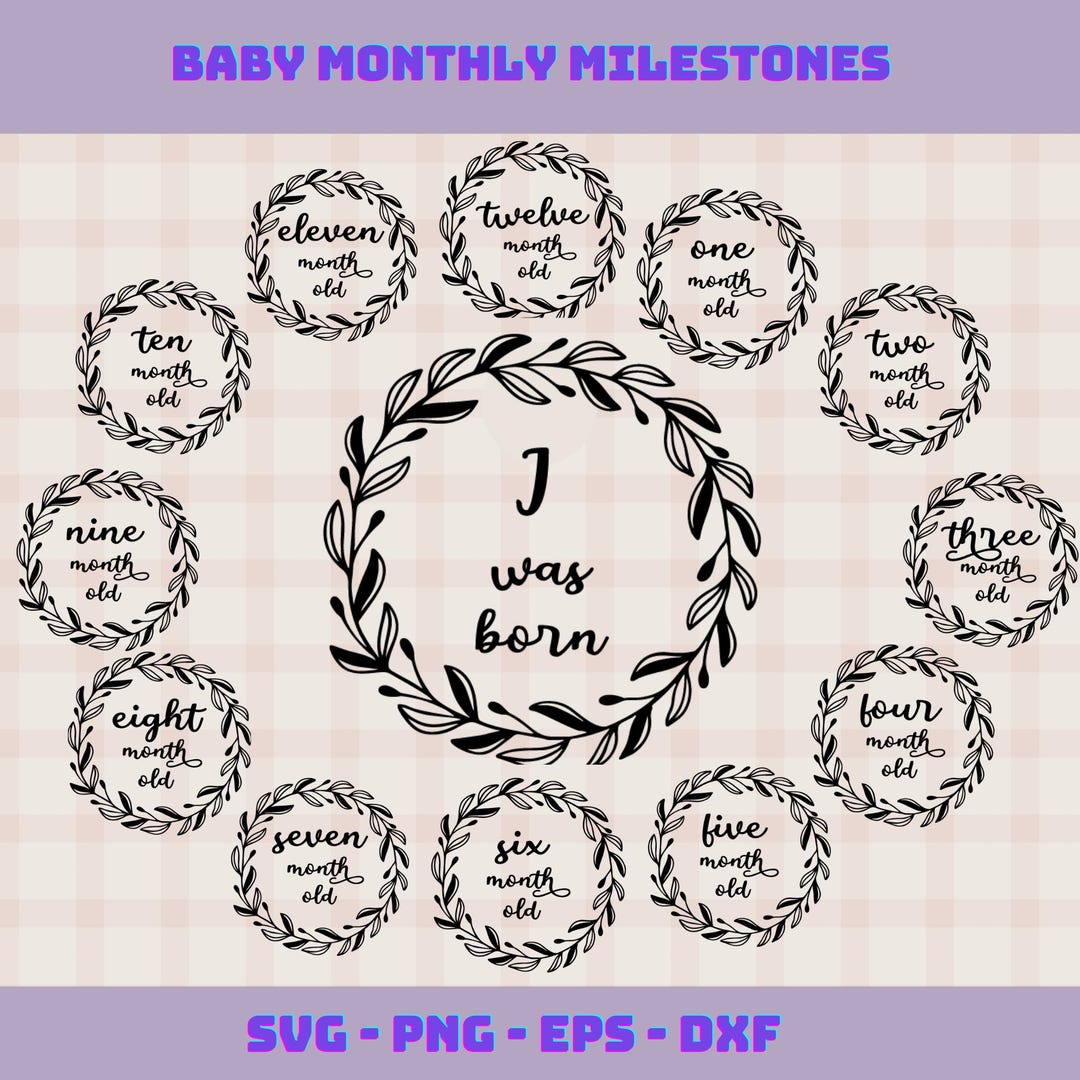 12 Baby Monthly Milestone Svg, Monthly Milestone for Baby Svg, Monthly ...