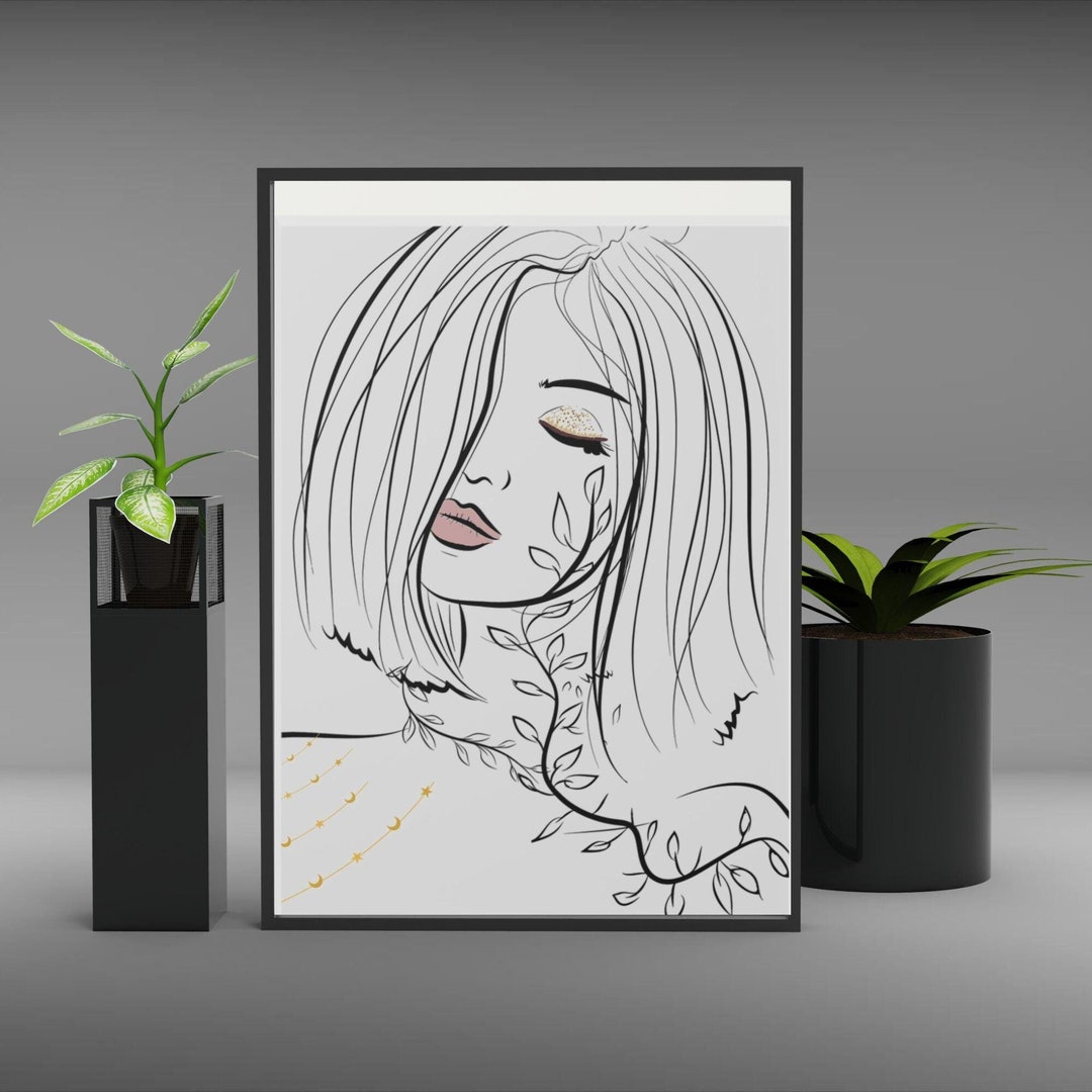 Feminine Line Drawing Print With Gold Touch | Chic Boho Art | Modern ...