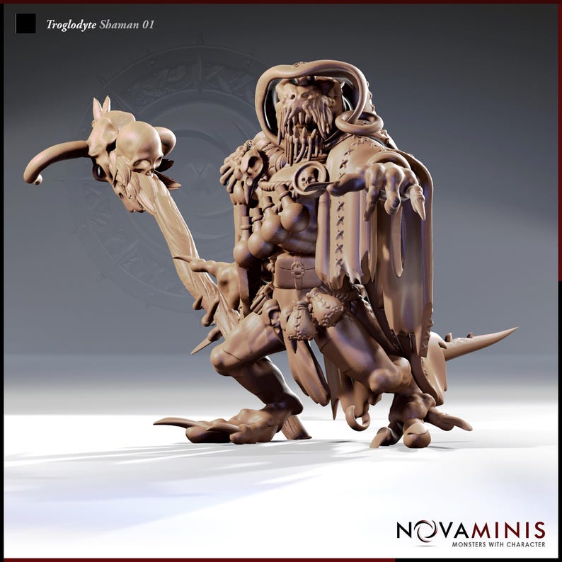Troglodyte Shaman 3D Printed Resin Dnd/pathfinder/tabletop Figure 28mm ...