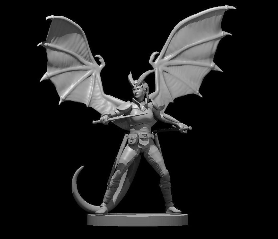 Tiefling Winged Female Ranger Two Swords at 32mm Scale by MZ4250 for ...
