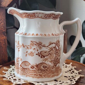 Antique Furnivals Quail Pitcher 1913 England Brown Scenic - Etsy