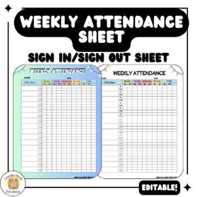 Weekly Attendance Sign-in / Sign-out Sheet - Etsy