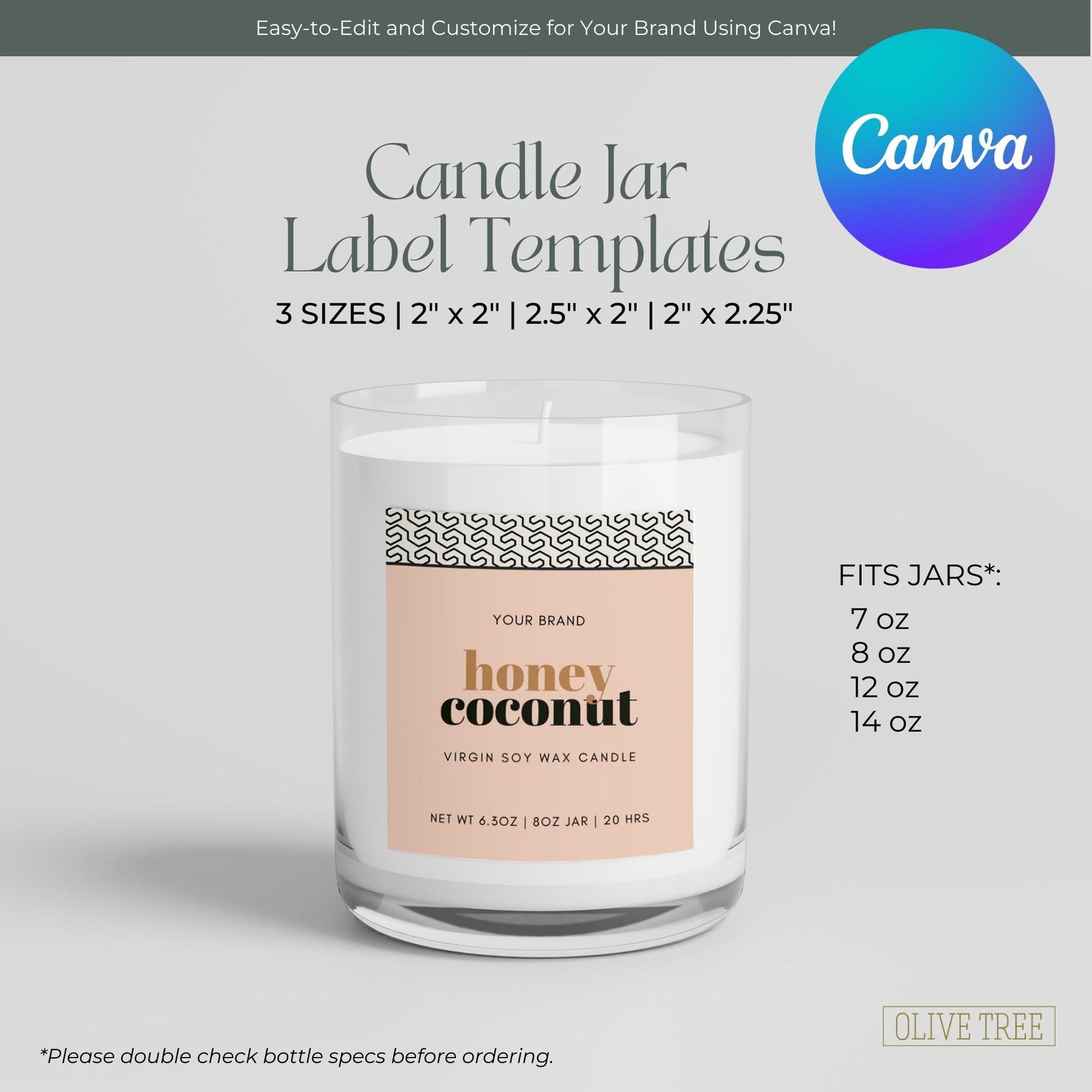 Editable Candle Jar Labels Canva Templates (3 Sizes), Printable Jar ...