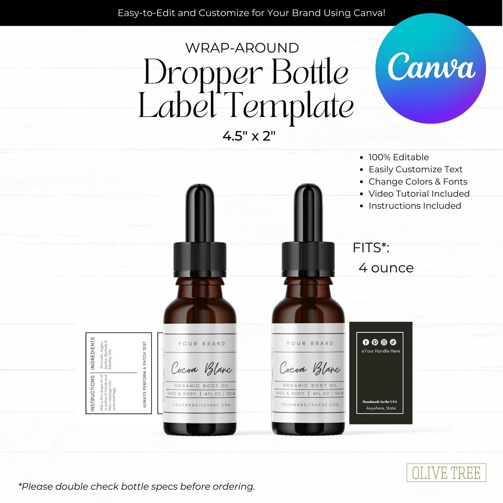 Editable 4oz Dropper Bottle Label Canva Template (1 Size), Printable ...