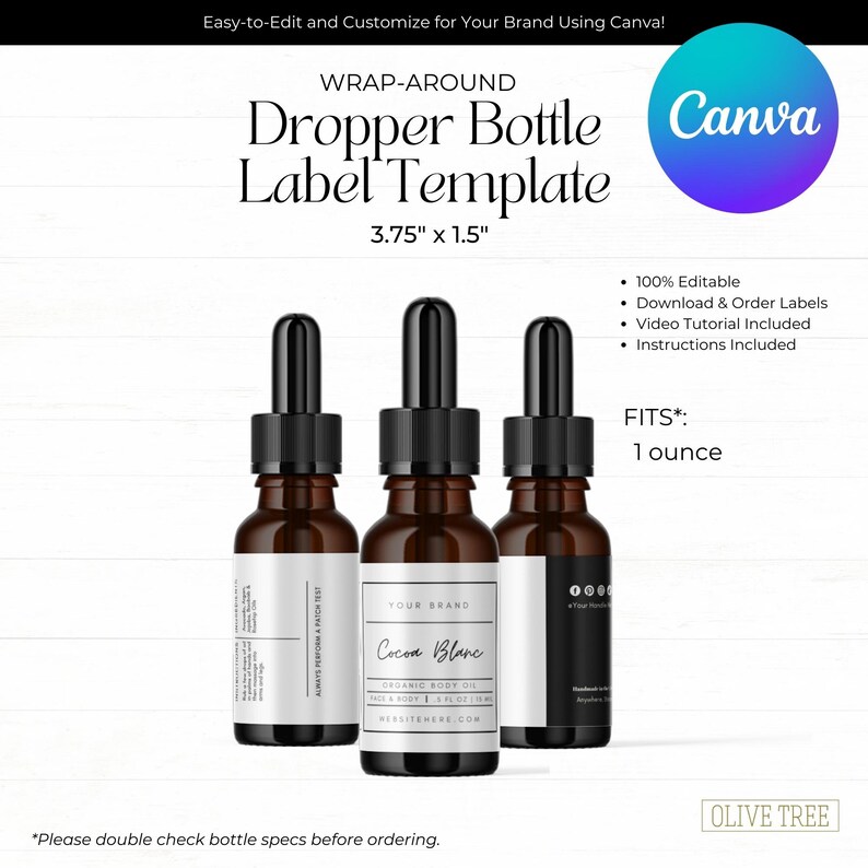 Editable 1 Oz Dropper Bottle Label Canva Template (1 Size), Printable ...