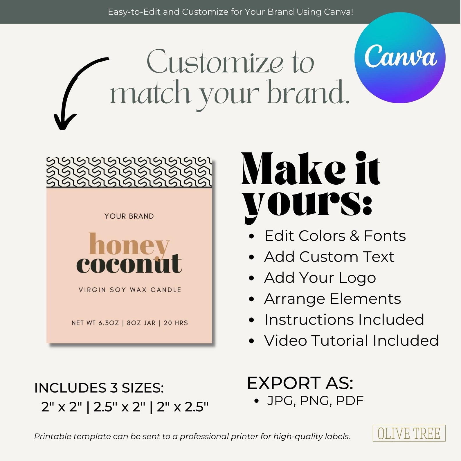Editable Candle Jar Labels Canva Templates (3 Sizes), Printable Jar ...