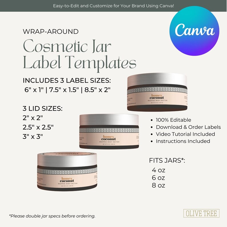 Editable Cosmetic Jar Label Templates: Minimalist Design (canva Digital ...