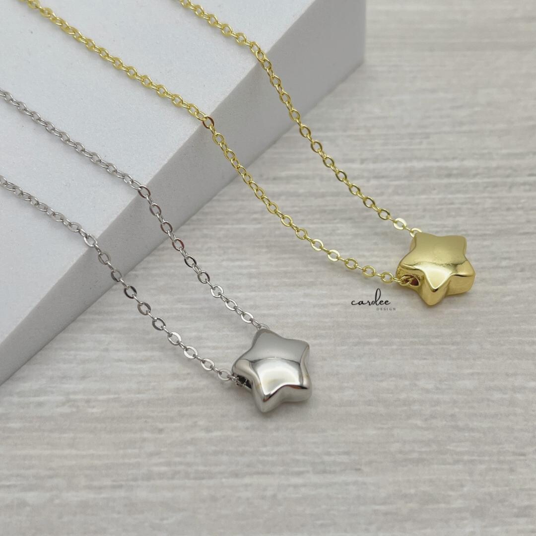 Puffy Star Charm, Star Gold Plated, Star Plain, Tiny Ballon Star Charm ...