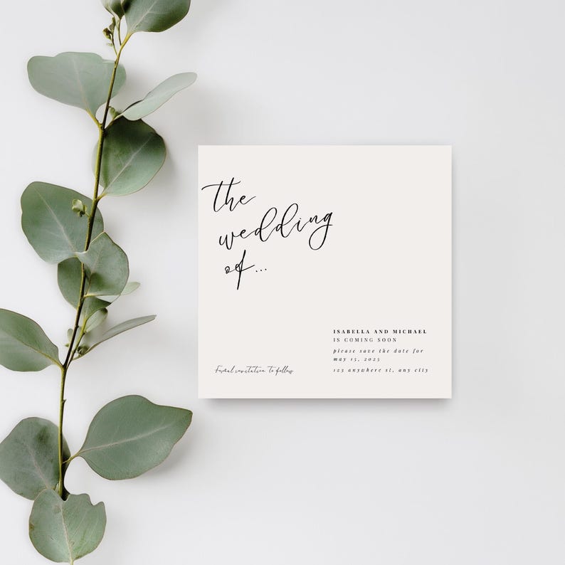 Minimalist Script Save the Date Template: Modern Square Design (instant ...
