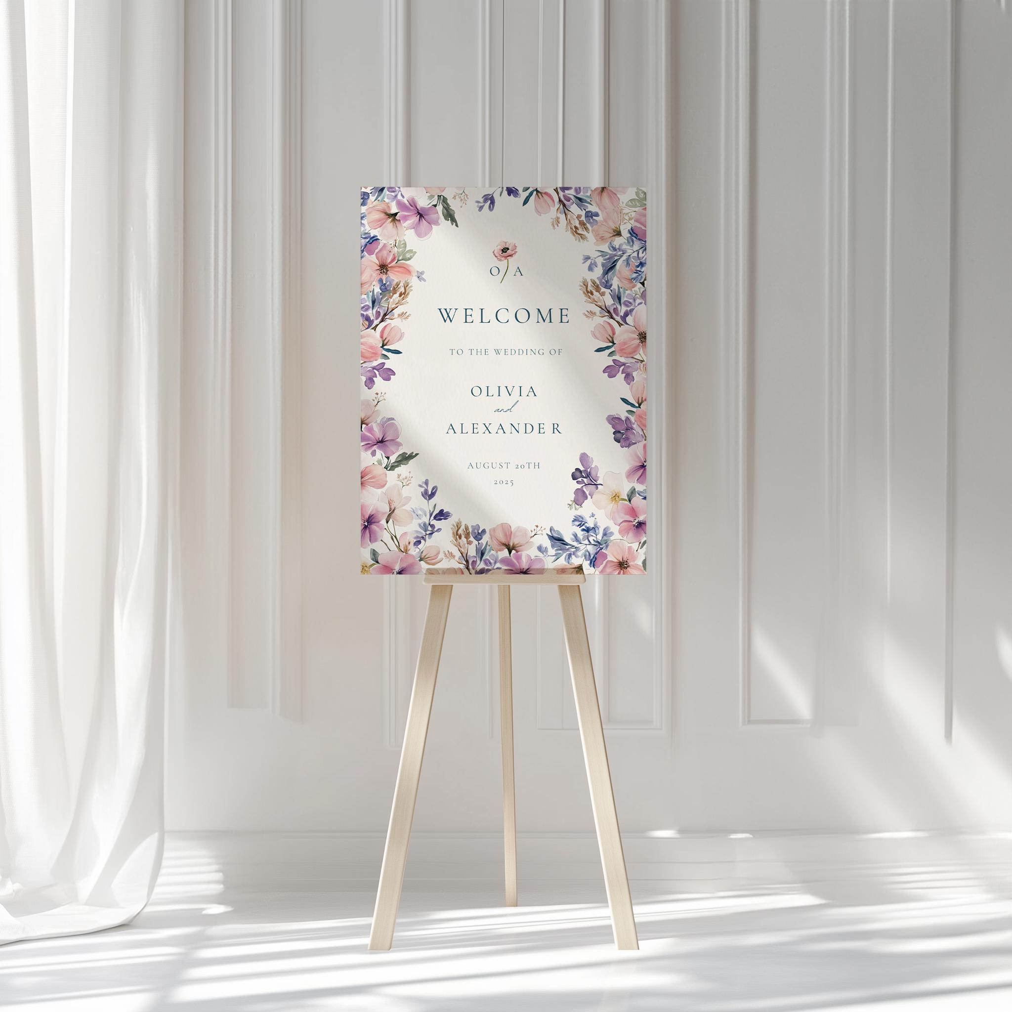 Pastel Floral Wedding Welcome Sign, Monogram Canva Template, Editable ...