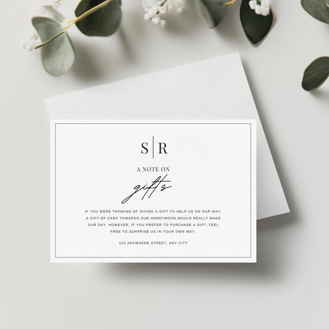 Monogram Wedding Gift Preference Card With Border, Editable Canva ...