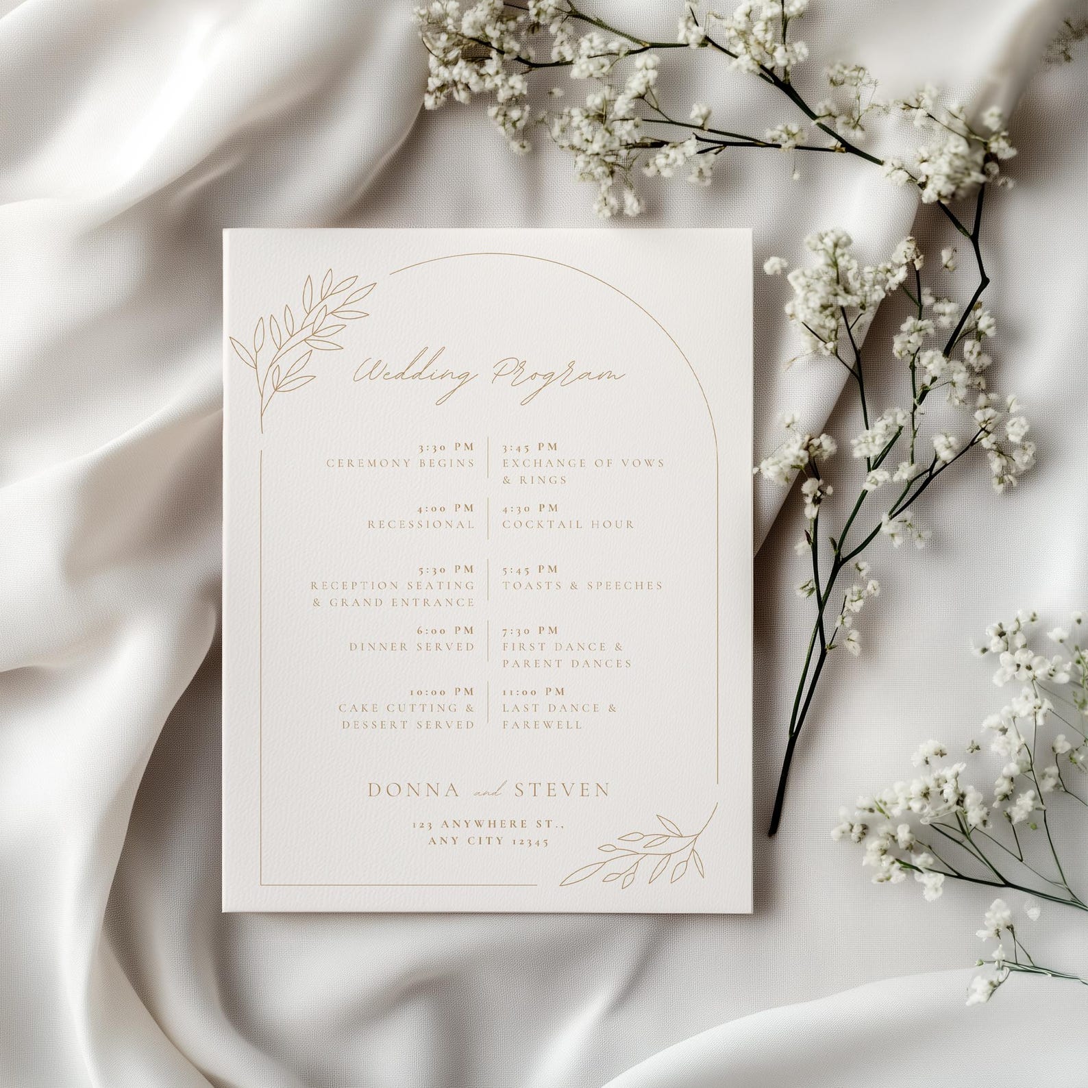 Beige Minimalist Wedding Program, Arch Frame Canva Template, Editable 8 ...