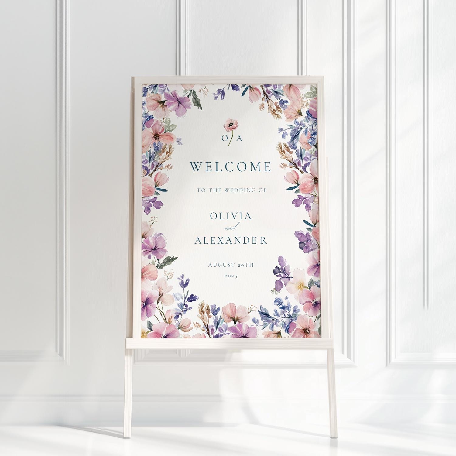Pastel Floral Wedding Welcome Sign, Monogram Canva Template, Editable ...