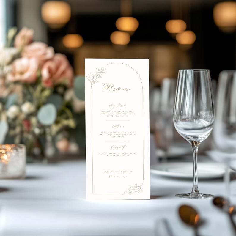 Beige Minimalist Wedding Menu, Arch Frame Canva Template, Editable 4x9 ...