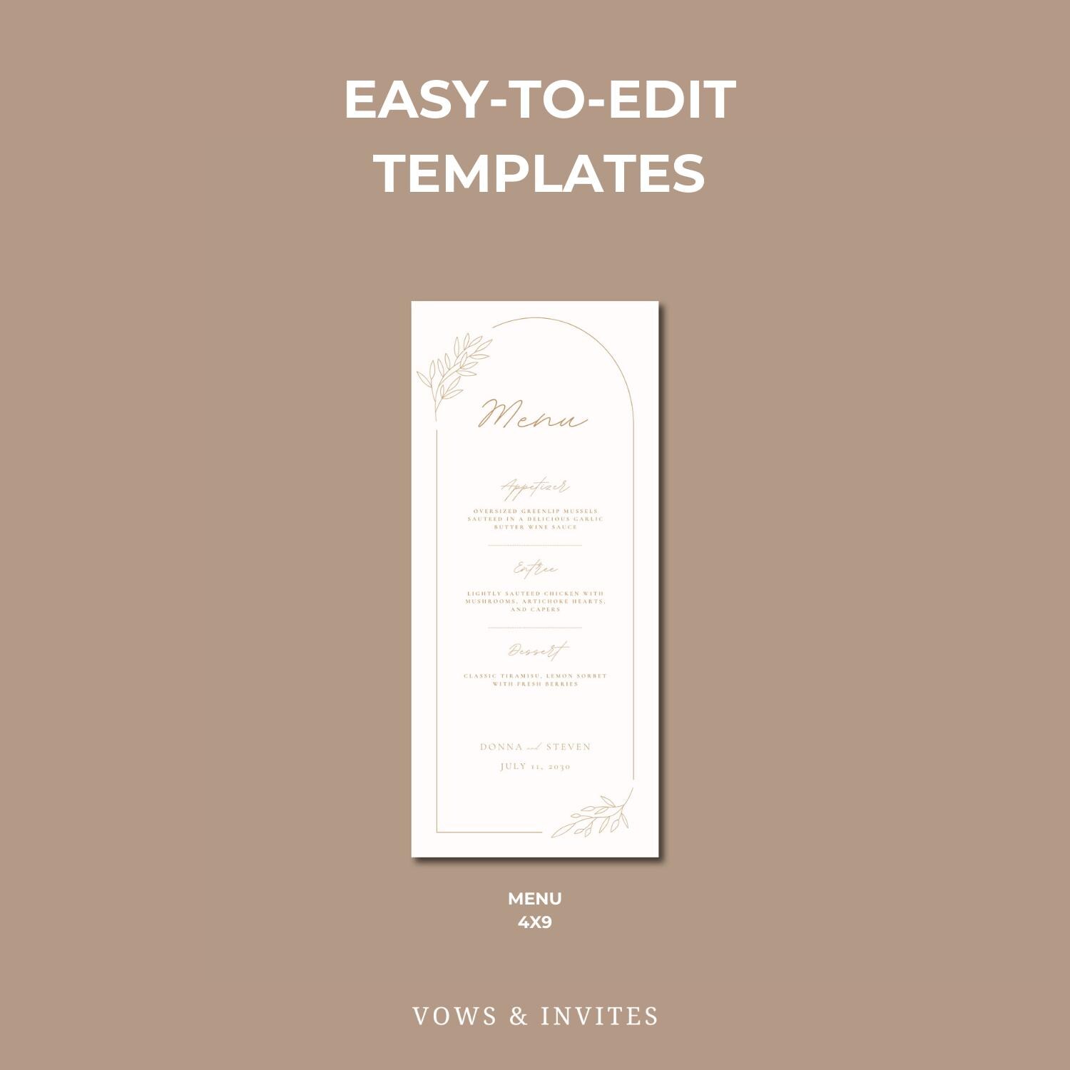Beige Minimalist Wedding Menu, Arch Frame Canva Template, Editable 4x9 ...