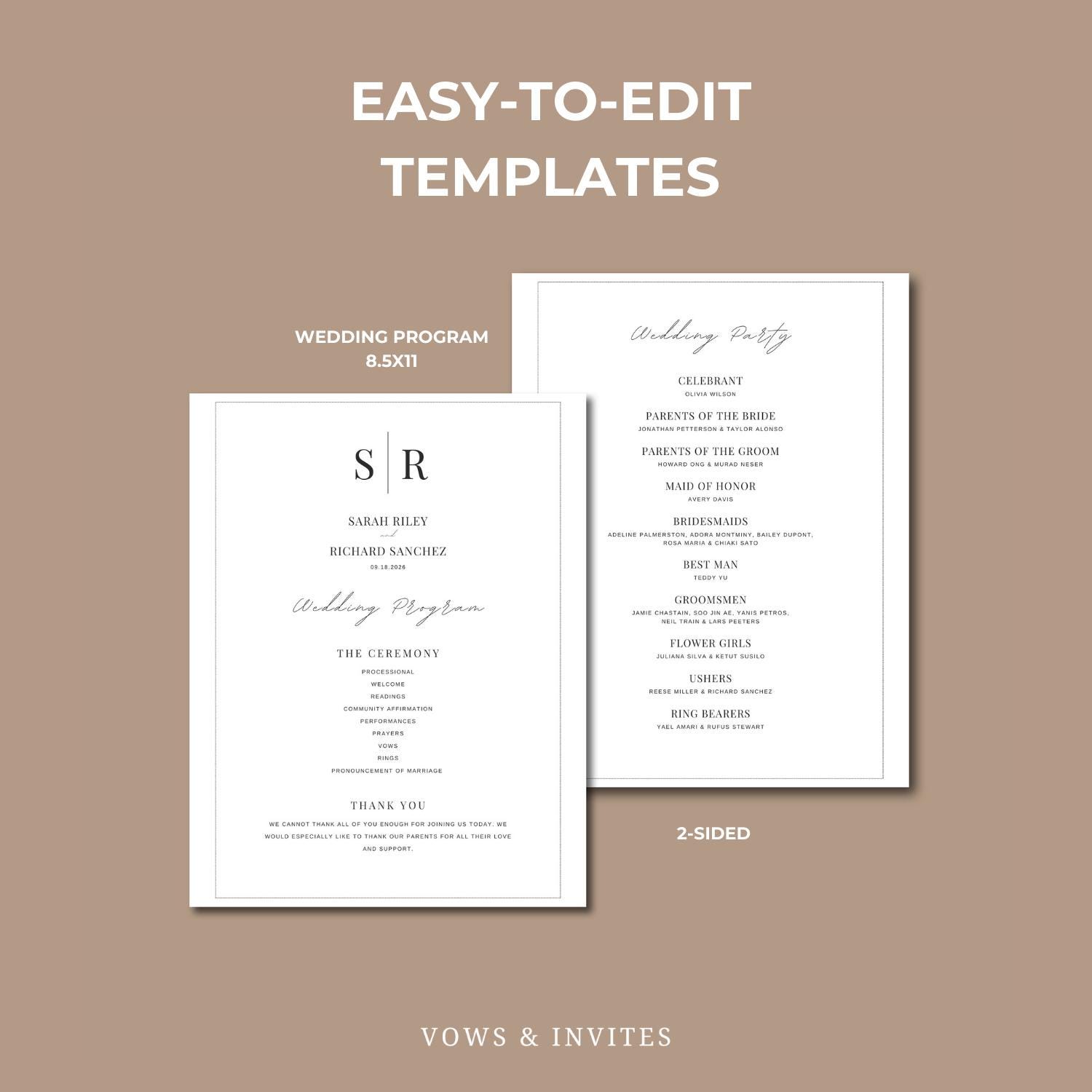 Monogram Wedding Program 8.5x11 Double-sided, Editable Canva ...