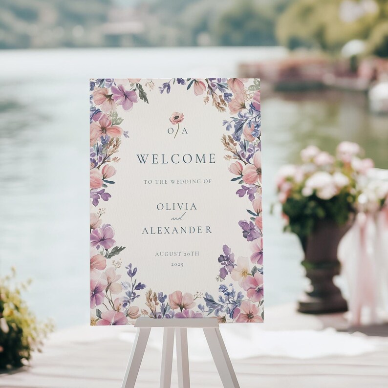 Pastel Floral Wedding Welcome Sign, Monogram Canva Template, Editable ...