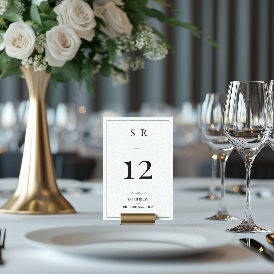 Monogram Wedding Table Number Card 4x6 With Border, Editable Canva ...
