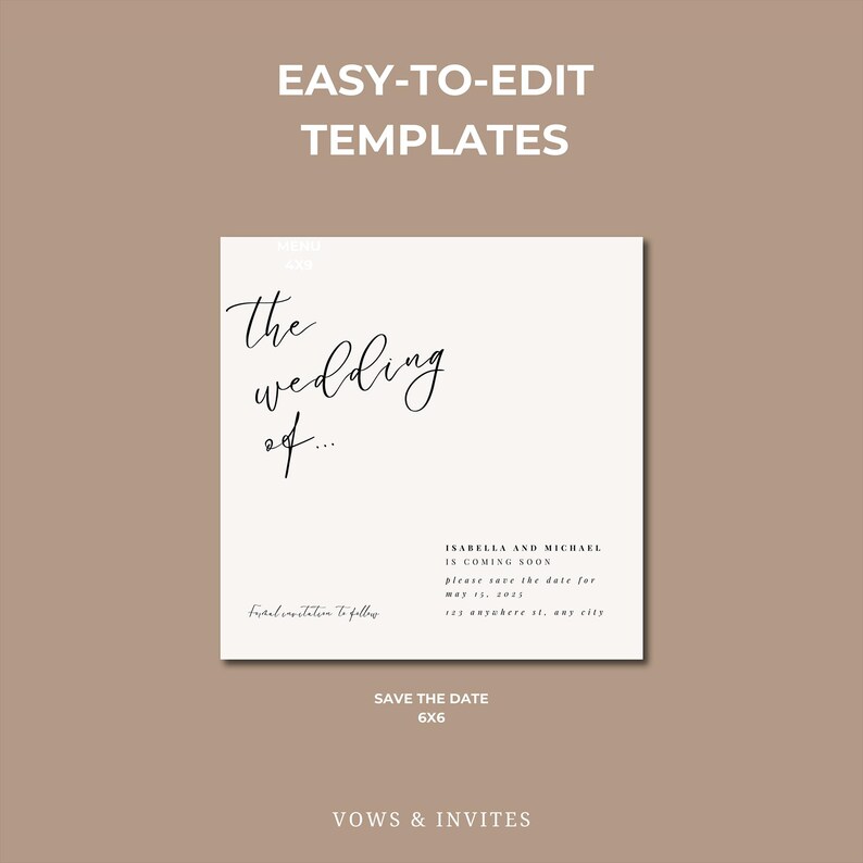 Minimalist Script Save the Date Template: Modern Square Design (instant ...