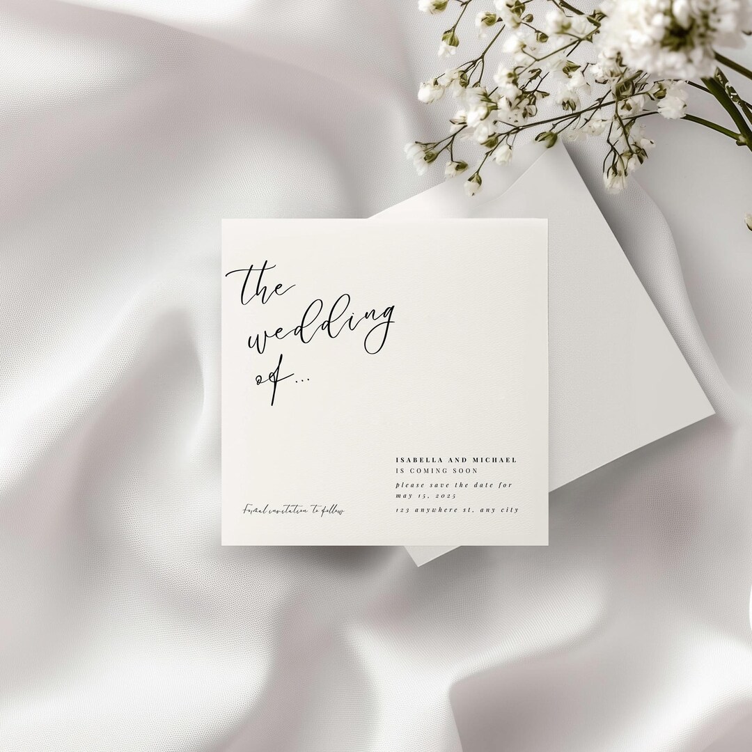Minimalist Save the Date, Script Font, Black Text on Cream, Modern ...