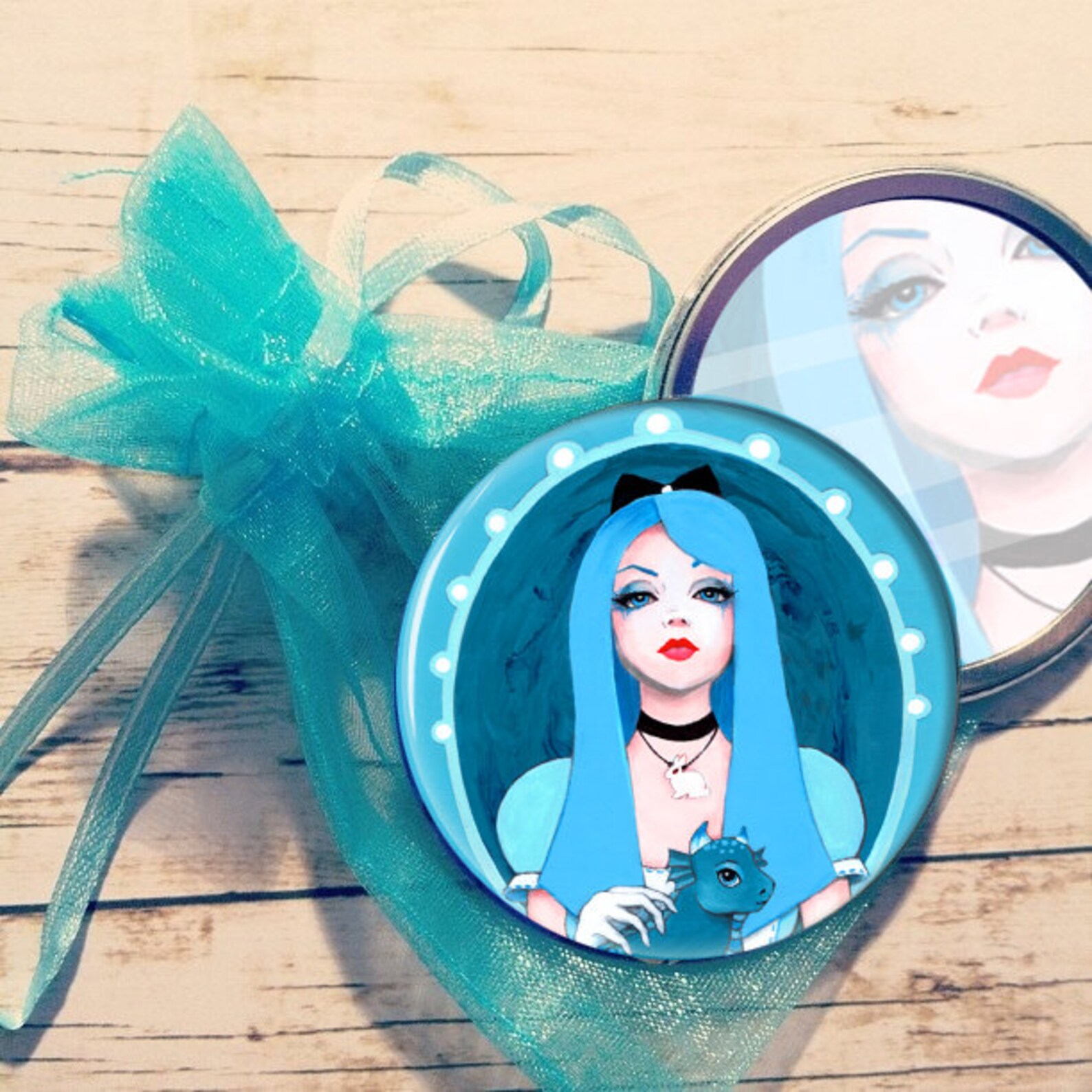 Mirror Alice Wore Blue Round Pocket Vanity Art Mirror | Etsy