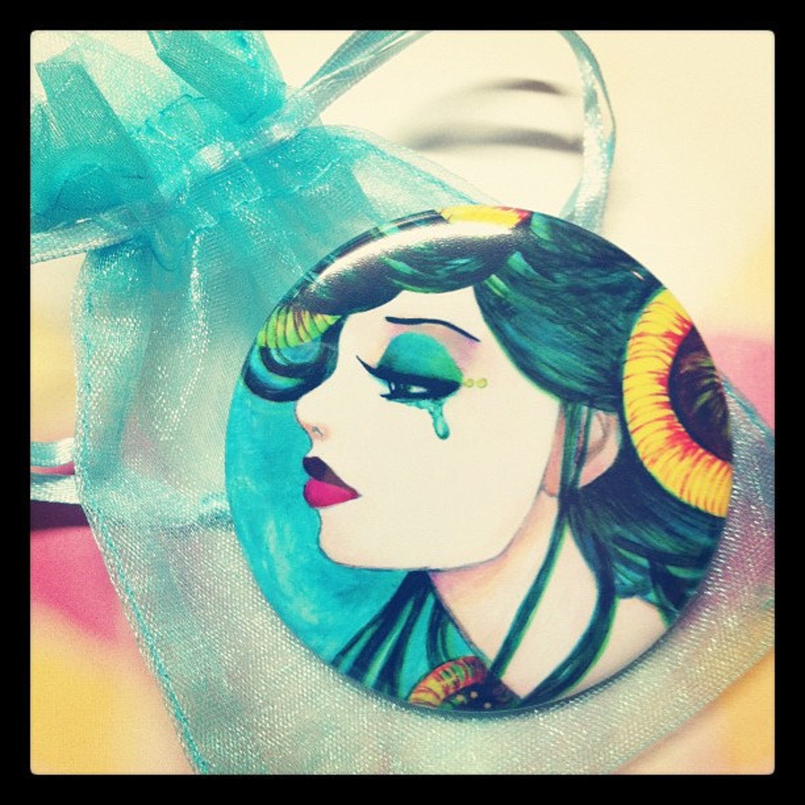 Tempest Mermaid Girl Art Pocket Mirror | Etsy