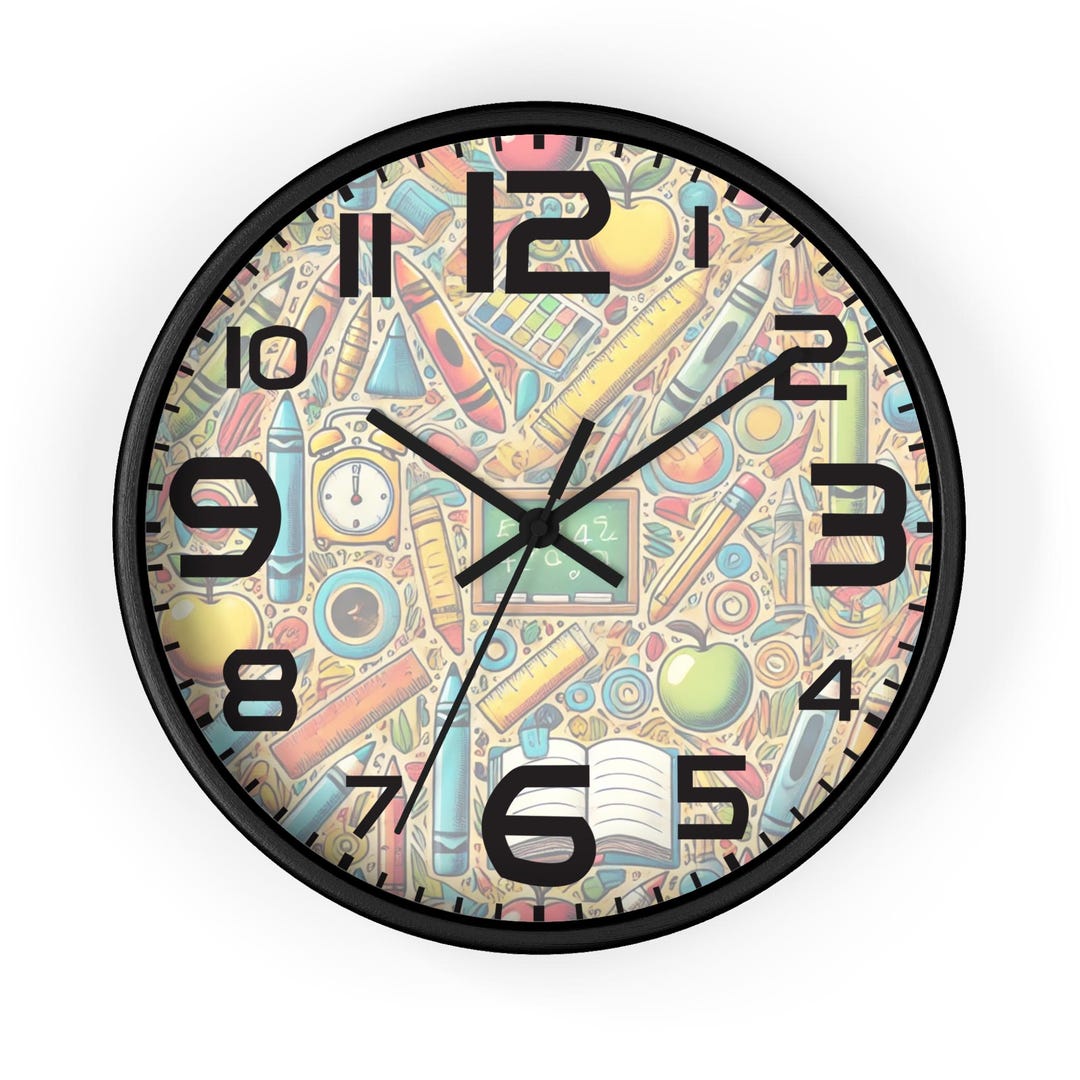 Back-to-school Teacher Clock | Classroom Supplies Illustration Wall ...