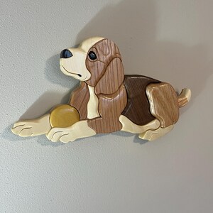 Handcrafted Wood Beagle Beagle With Ball Dog With Ball Intarsia Art ...