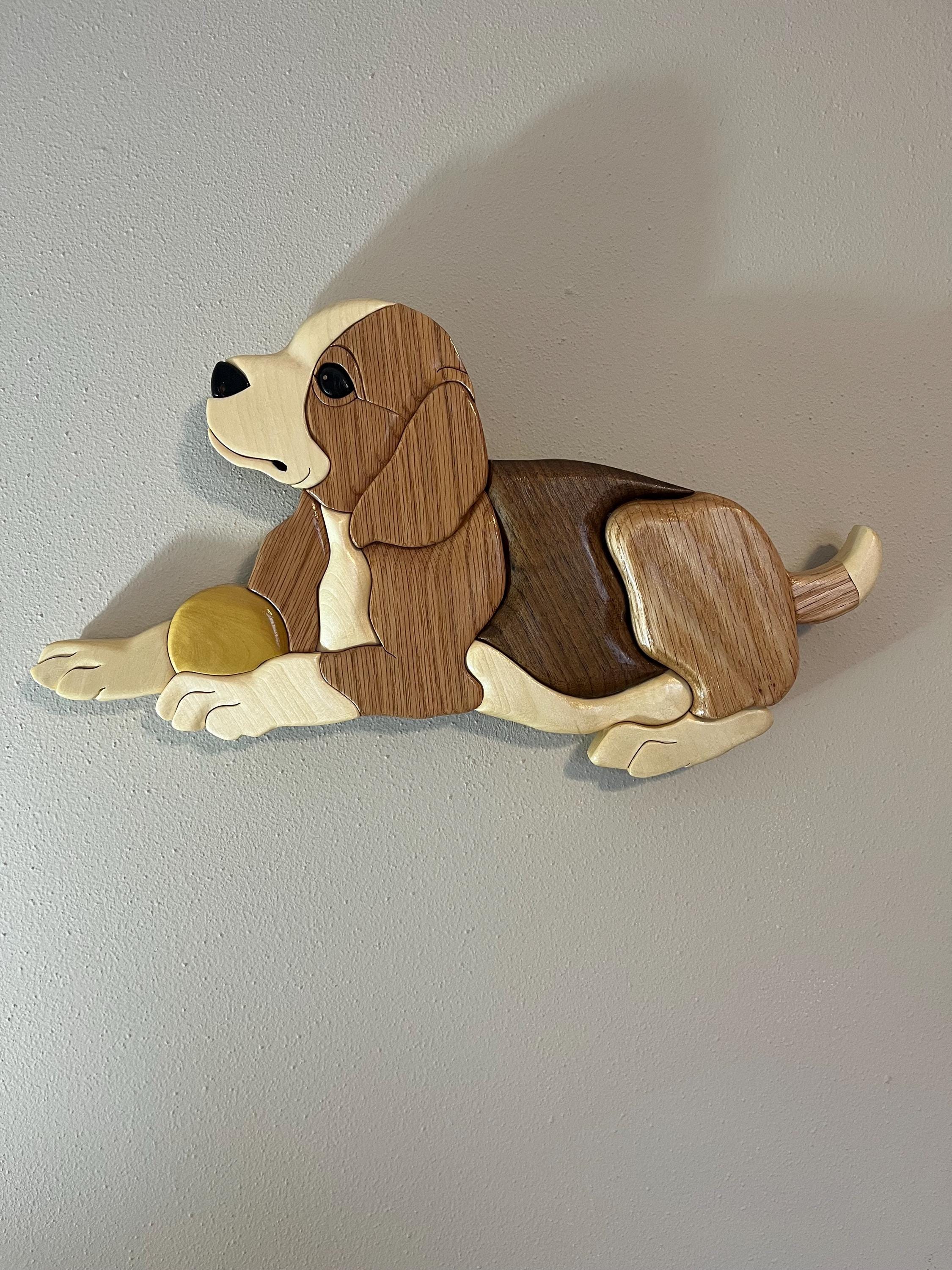 Handcrafted Wood Beagle Beagle With Ball Dog With Ball Intarsia Art ...