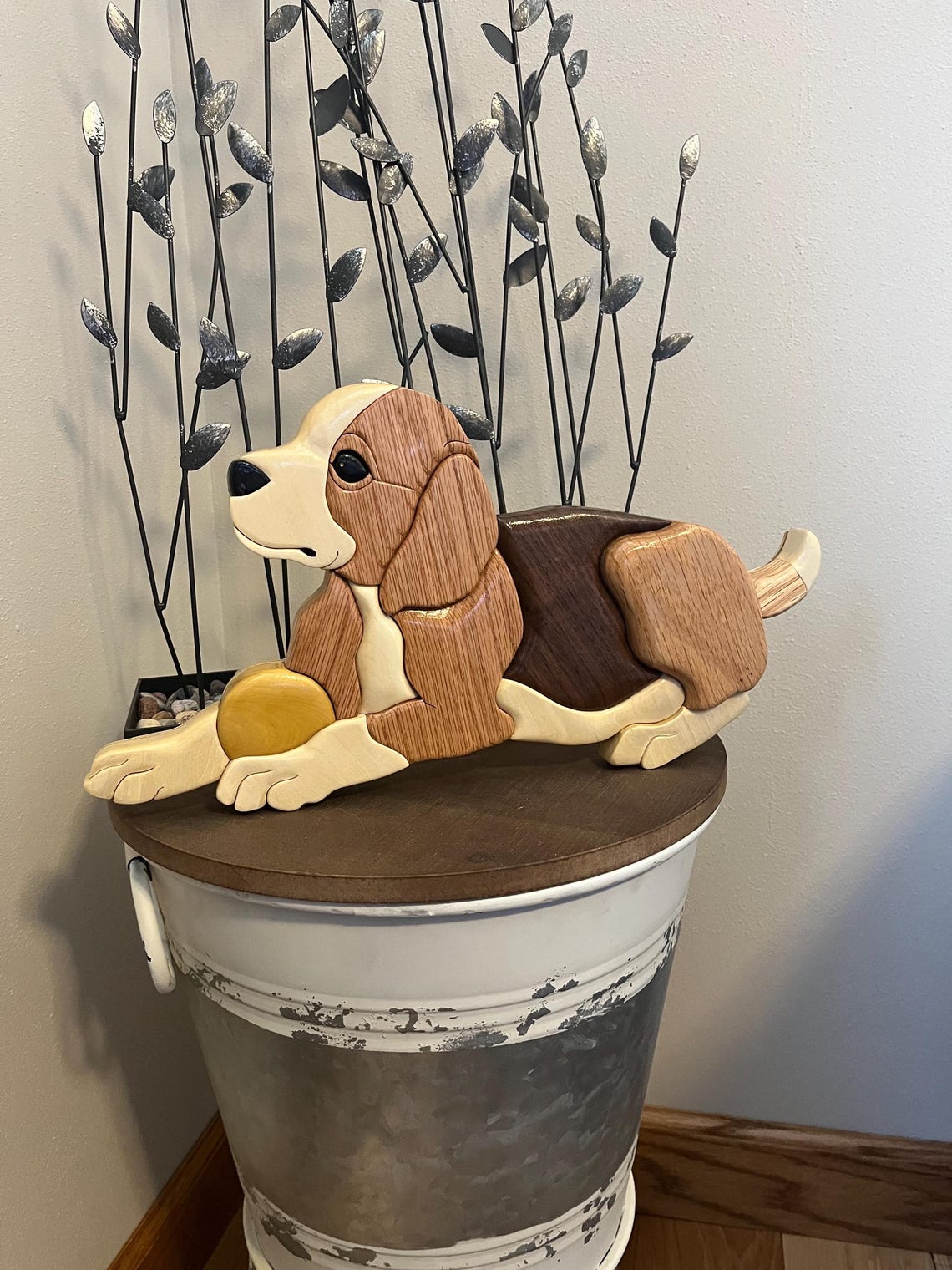Handcrafted Wood Beagle Beagle With Ball Dog With Ball Intarsia Art ...