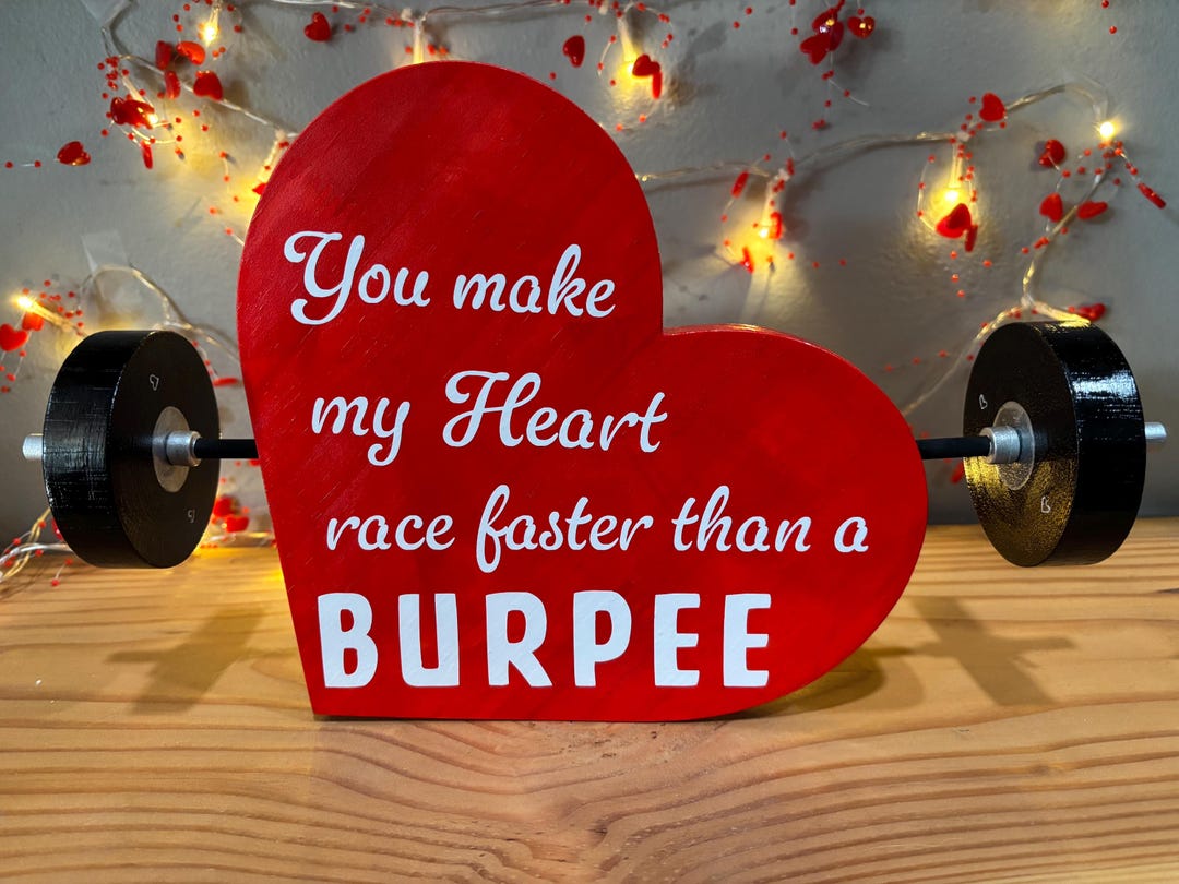 8 Inch Red Heart With White Letters. Barbell and Plate Arrow Through ...