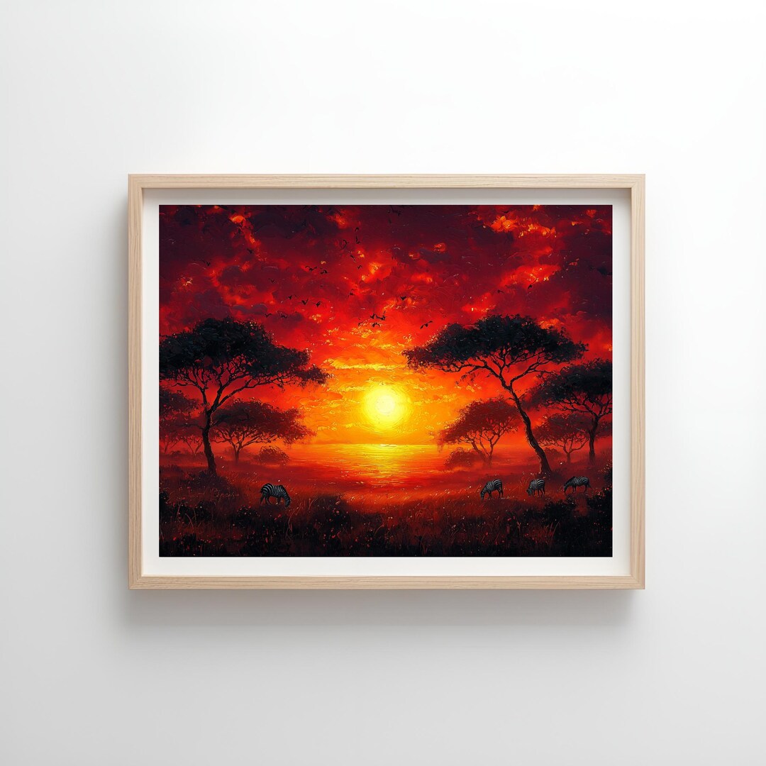 African Sunset Safari - Vibrant Savannah Landscape Wall Art, Warm ...