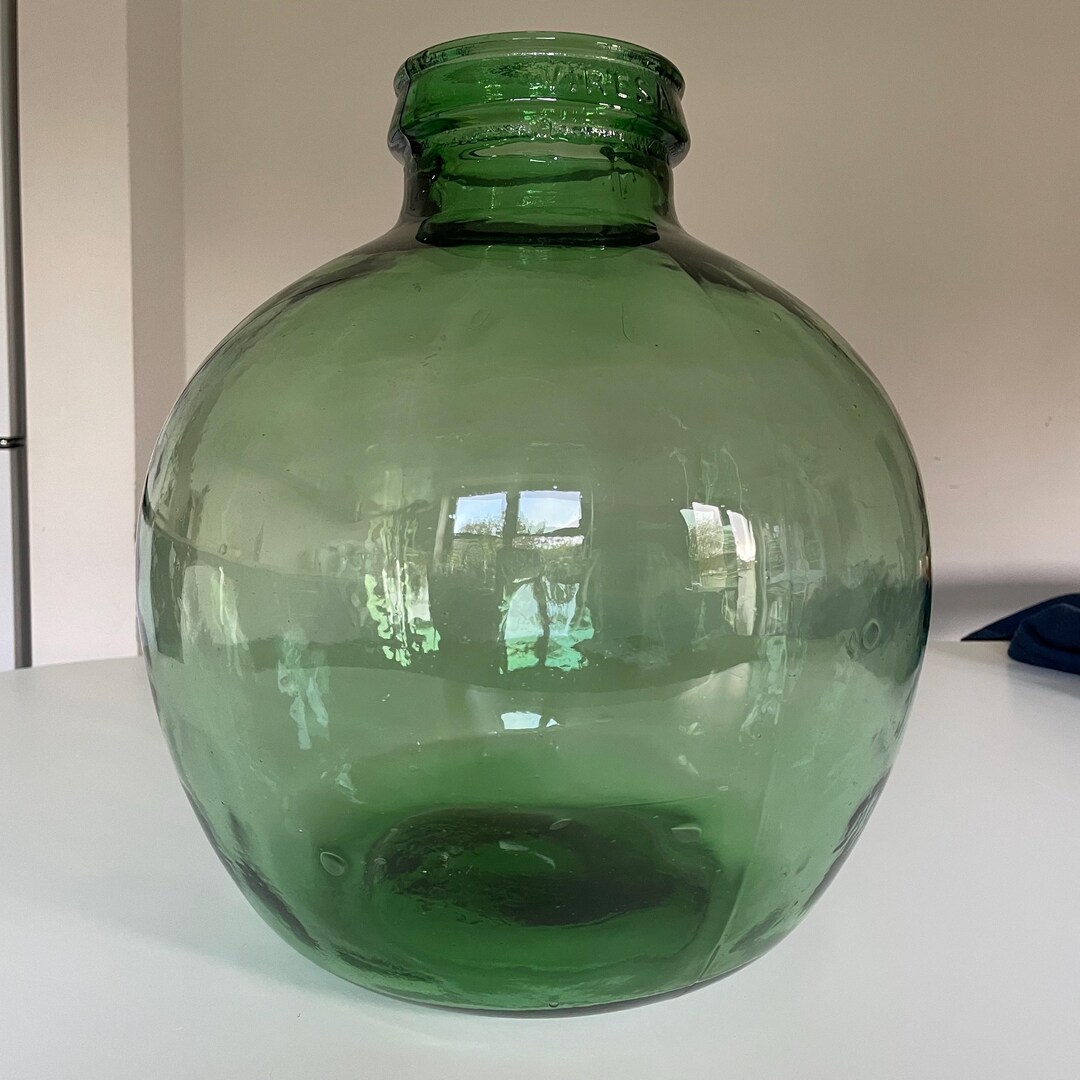 VIRESA Big Vintage French Green Glass Bottle - Etsy UK