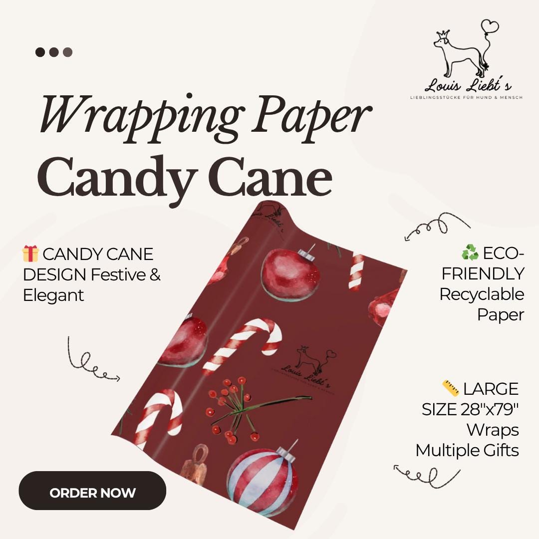 Sugar Christmas Wrapping Paper | Candy Cane Gift Wrap 28"x79" | Holiday ...