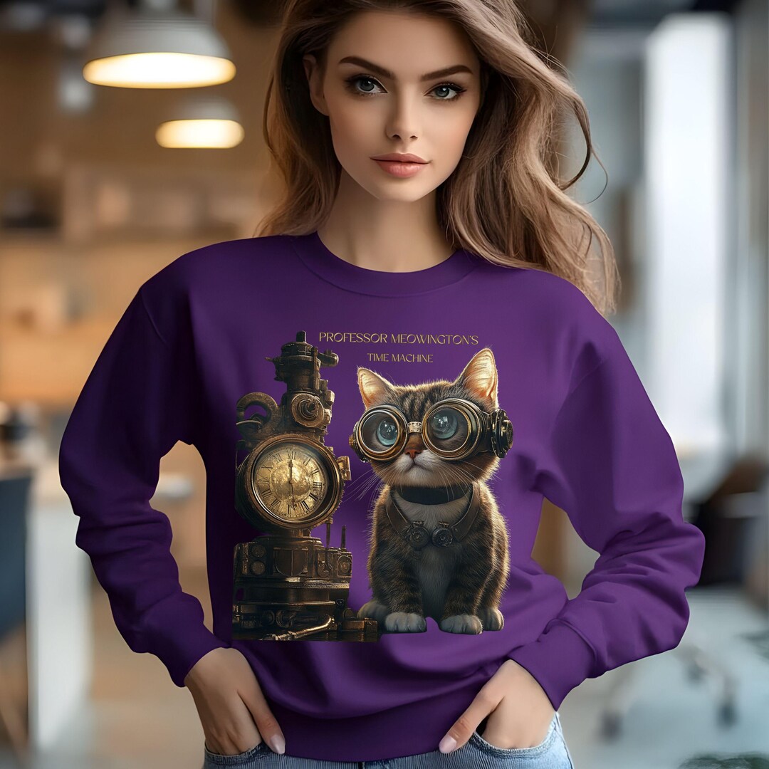 Steampunk Cat Sweatshirt: Professor Meowingtons Time Machine, Unisex ...