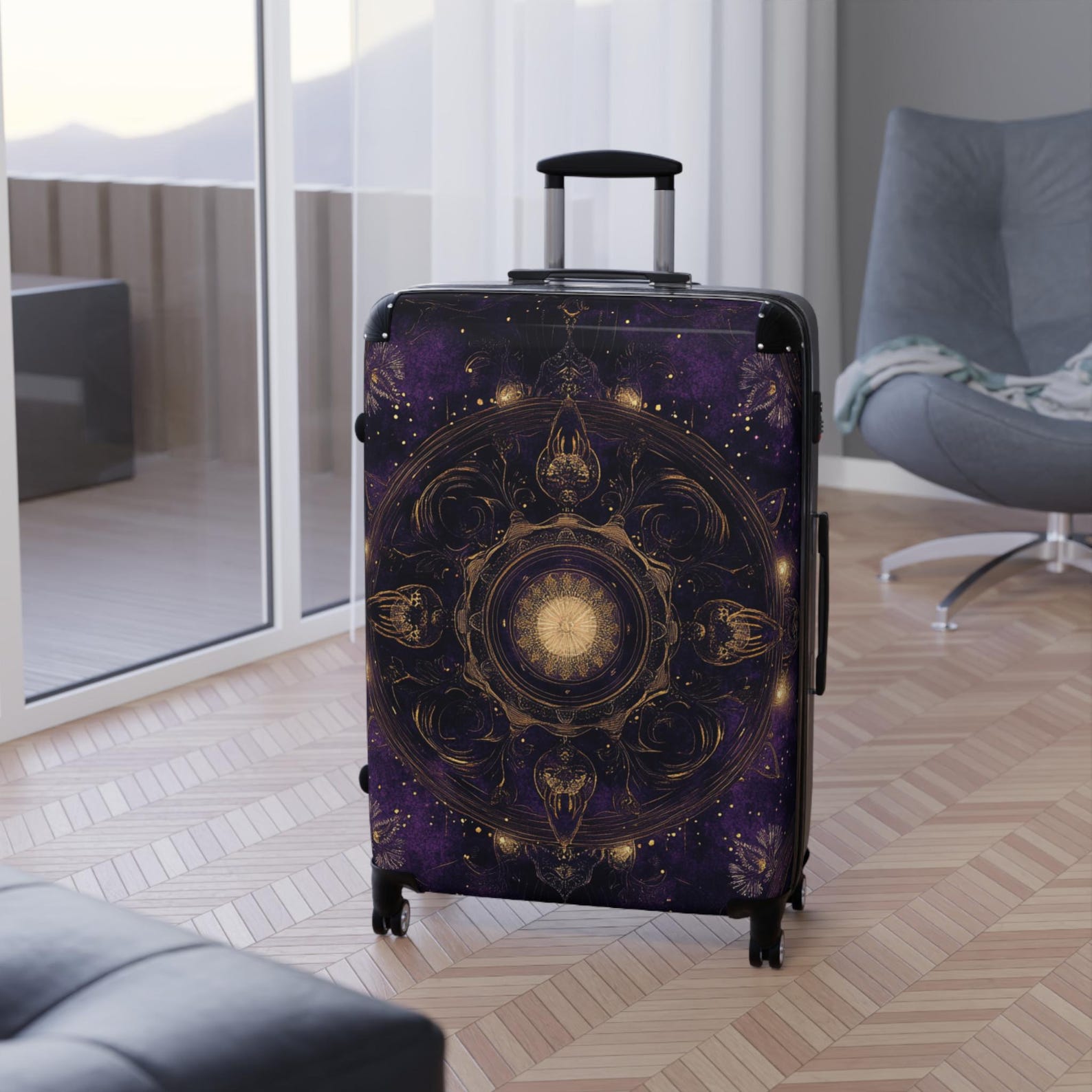 Purple Cosmic Suitcase: Fantasy Travel Carry-on With Gold Pattern - Etsy