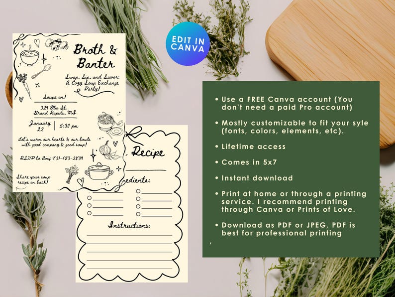 Editable Broth & Banter Soup Swap Invitation (digital Download) - Etsy