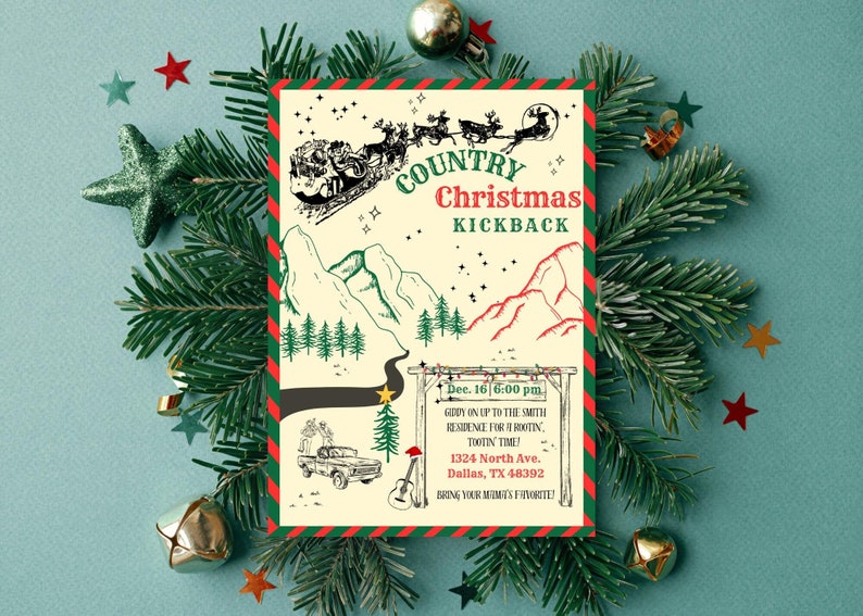 Western Country Christmas Party Invitation | Editable Holiday Cowboy ...