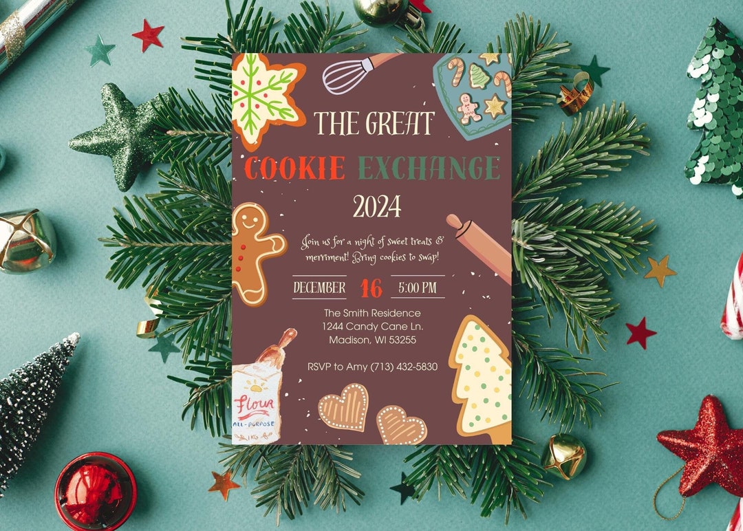 Christmas Cookie Exchange Invitation Template, Editable Holiday Party ...