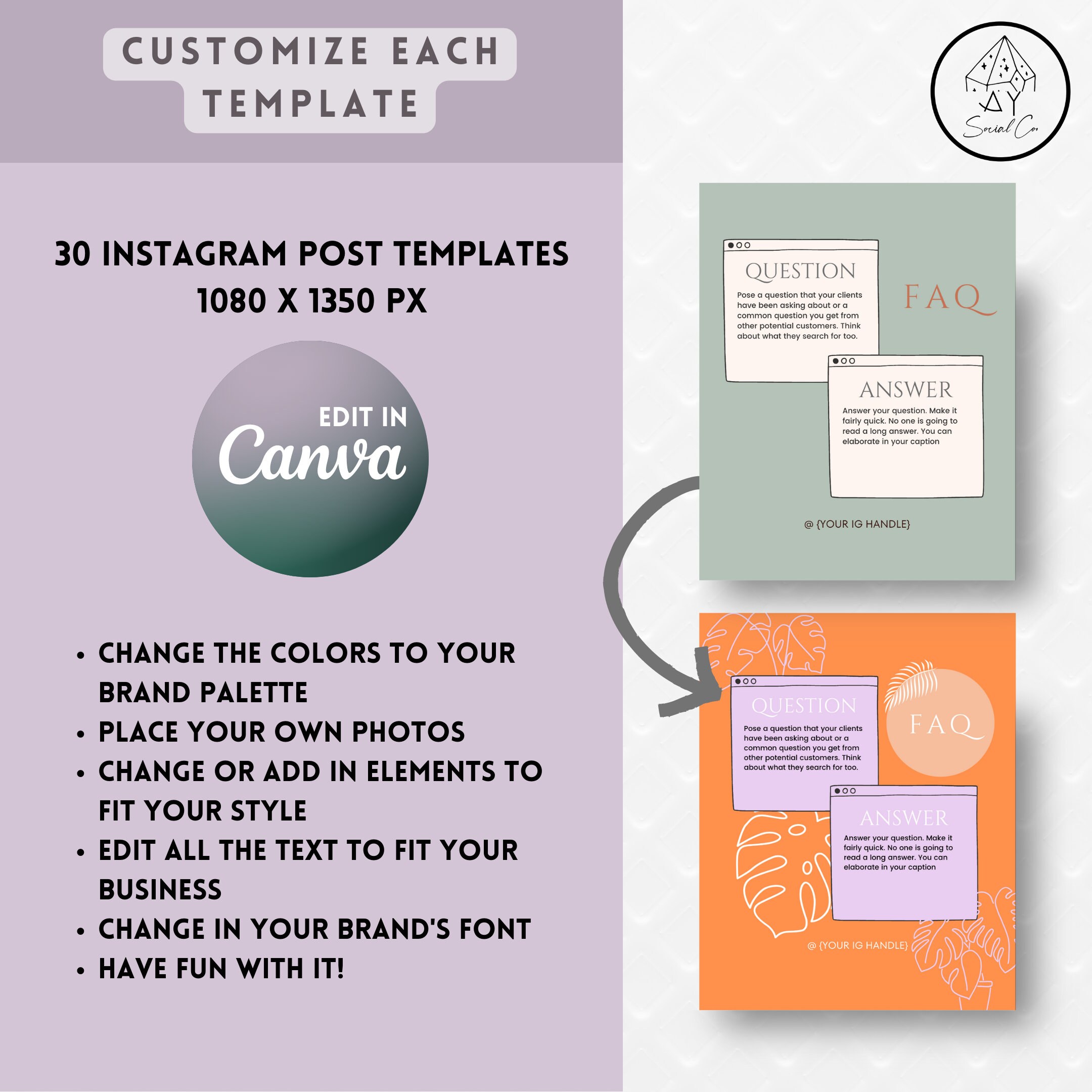 Social Media, Instagram Template, Canva Template, Small Business, Lash ...