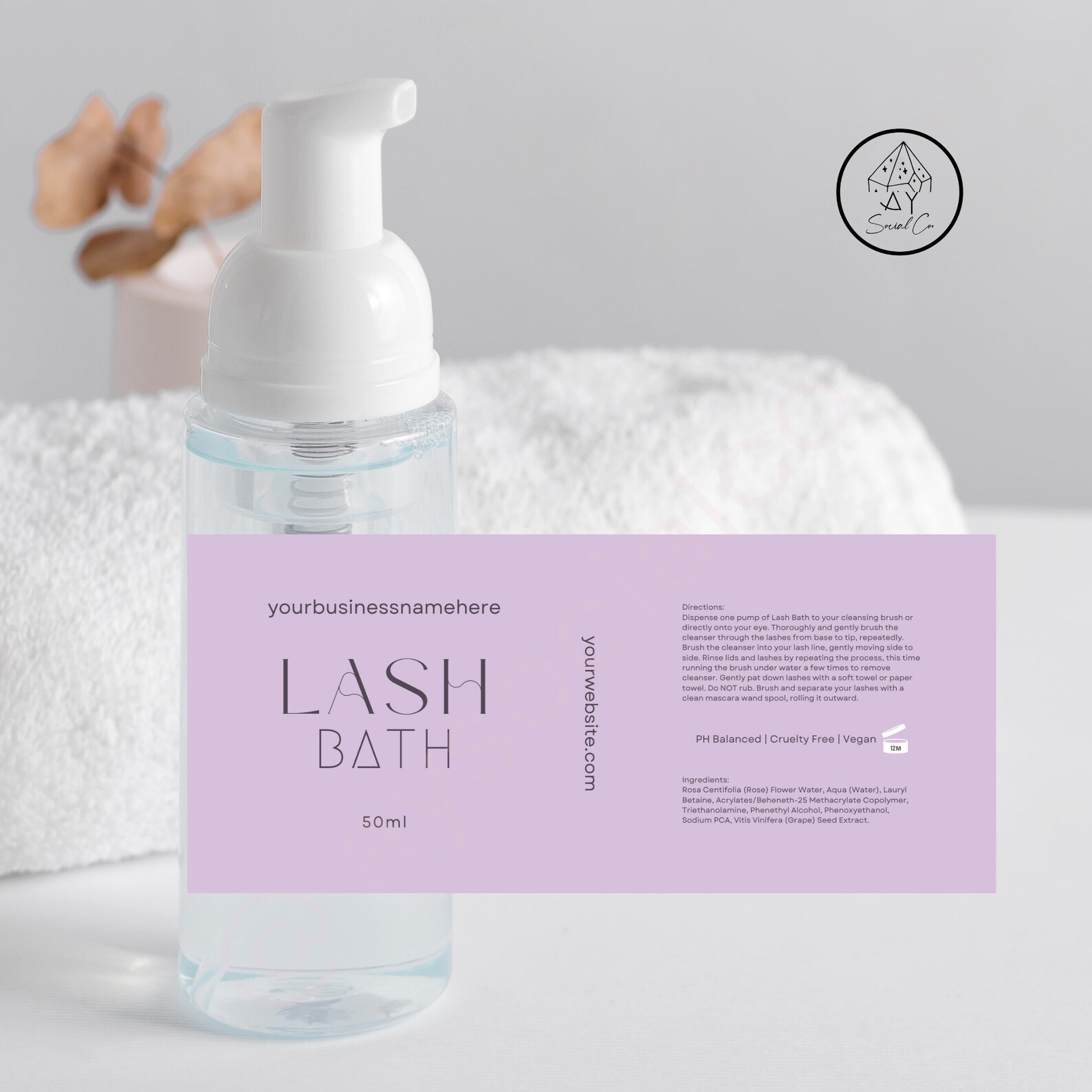 Lash Bath Label, Canva Template, Editable Lash Label, Esthetician, Lash ...