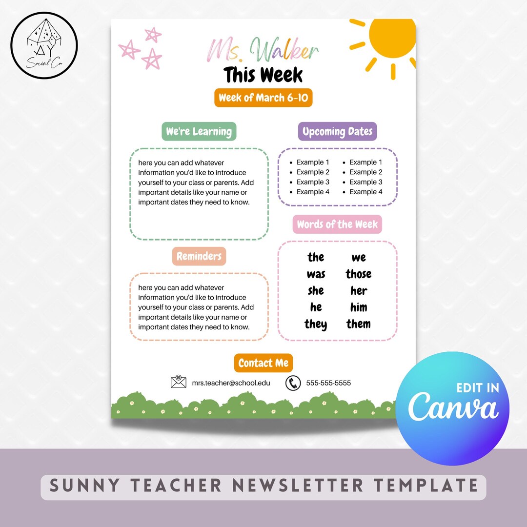 Teacher Newsletter Template Canva, Class Newsletter, School Newsletter ...