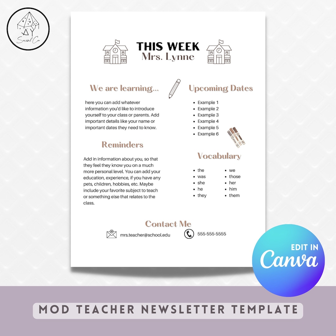 Teacher Newsletter Template Canva, Class Newsletter, School Newsletter ...