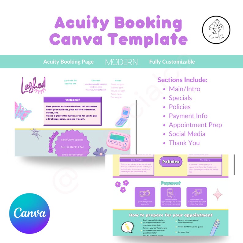 Acuity Canva Template, Acuity Lash Template, Esthetician, Acuity ...