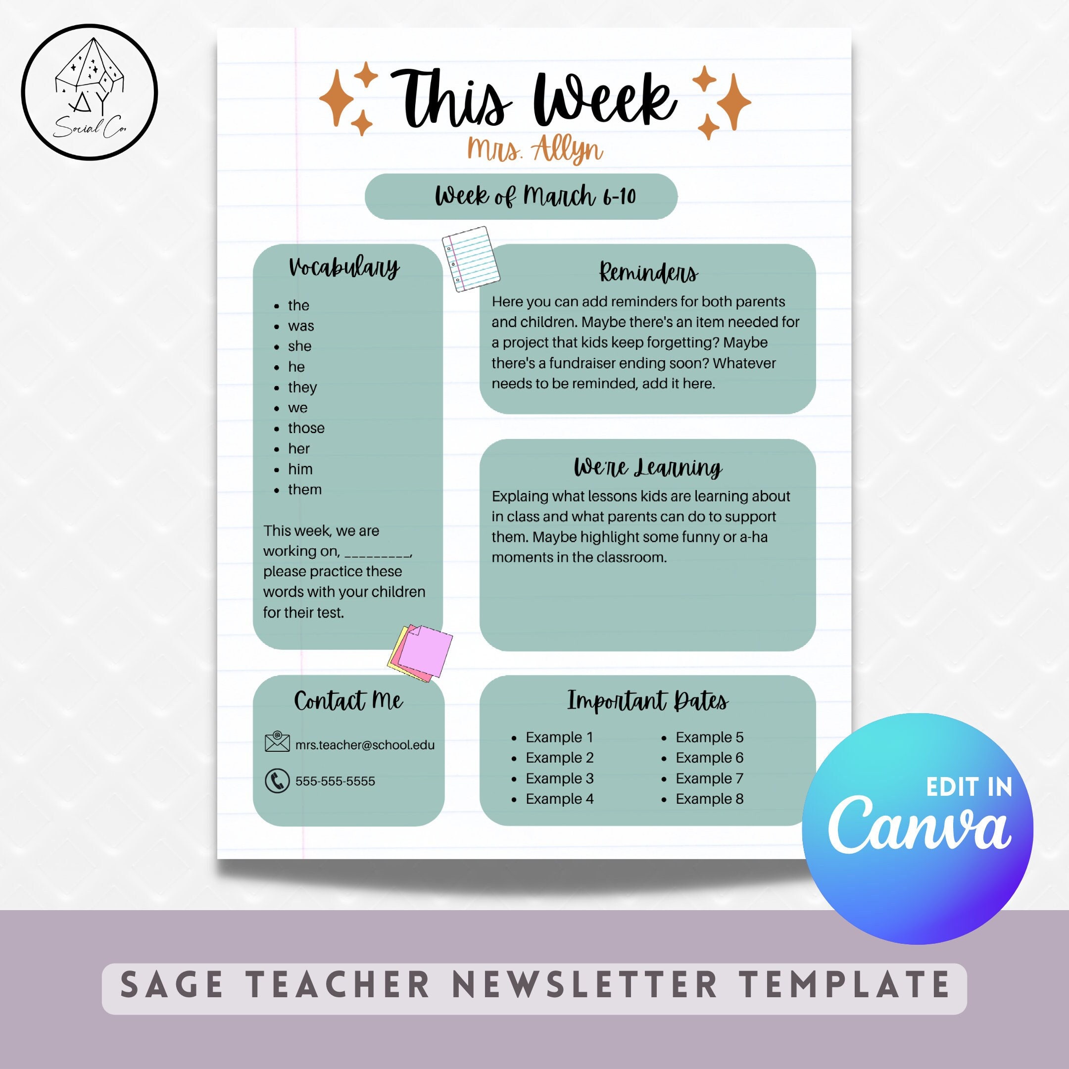 Teacher Newsletter Template Canva, Class Newsletter, School Newsletter ...