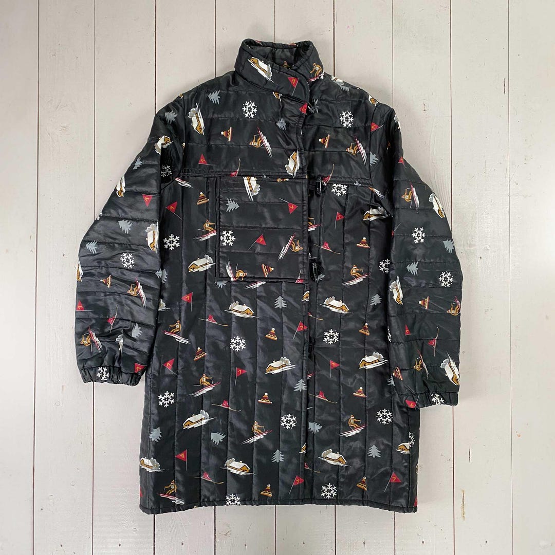 70's Vintage Ski Jacket With Novelty 50's Style Print Light Puffer ...