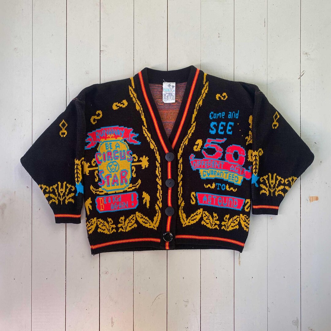 Vintage Novelty Circus Theme Cardigan Sweater Jumper Made in England ...