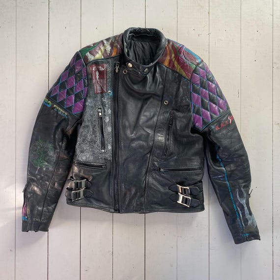 Vintage Rocker Leather Jacket Heavy Metal Motorcycle … - Gem