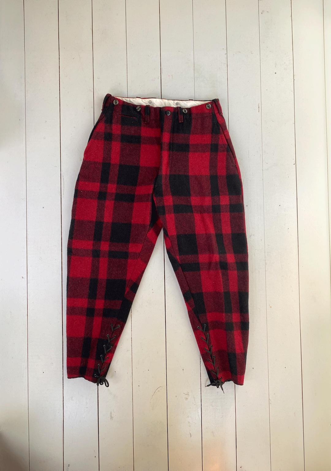 Vintage 1950s Malone Pants Buffalo Plaid Red Black Wool Outdoor Hunting ...
