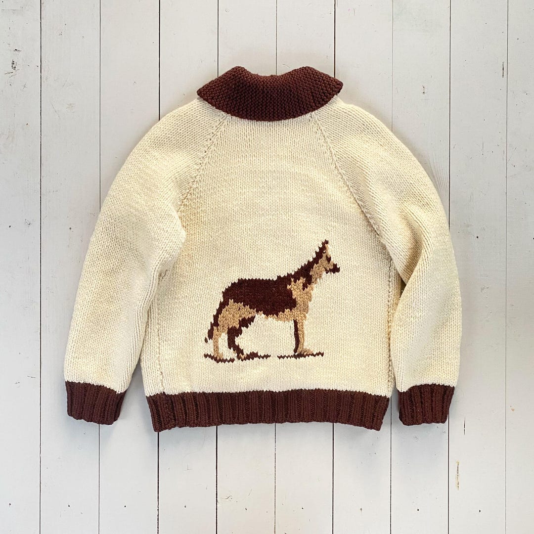 Vintage 1940s 50s Cowichan Cardigan Sweater Jumper German Shepherd Dog ...